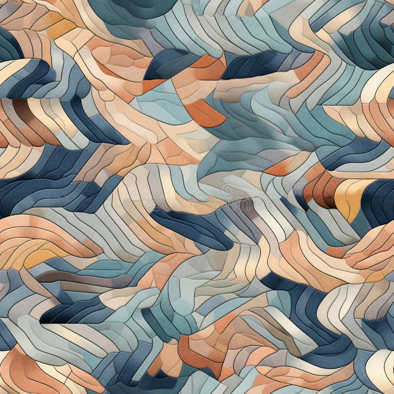 Seamless Wave Pattern of Interlocking Colors in Blue, Orange and White ...