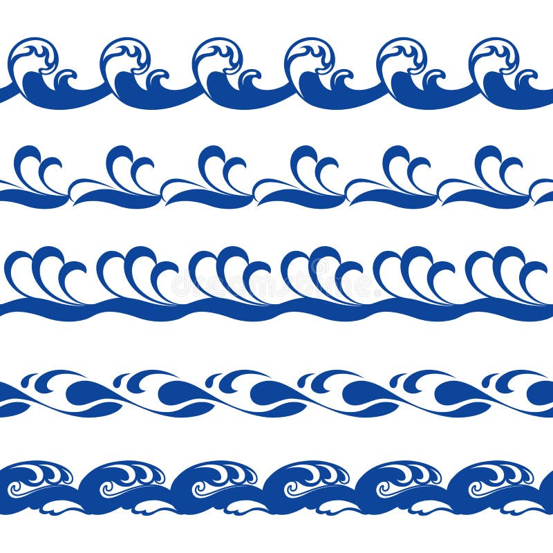 Set of Water Wave Icons, Seamless Wave Pattern Set Stock Vector ...