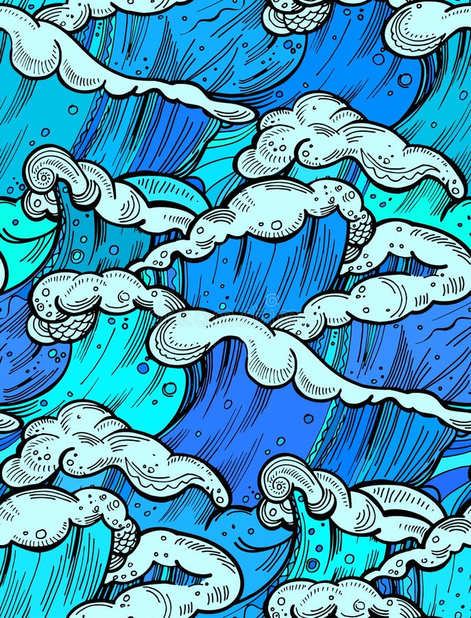 Seamless Waves Doodle Color Pattern. Hand Drawn Zentangle Vector Stock ...