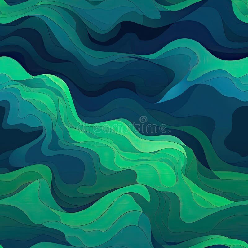 Green and Blue Wavy Abstract Seamless Pattern 04. Generative AI. Stock ...
