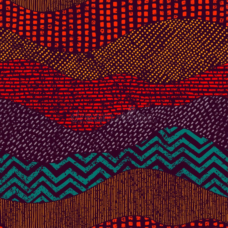 Seamless Wavy Pattern in Patchwork Style. Grunge Texture. Ethnic and ...