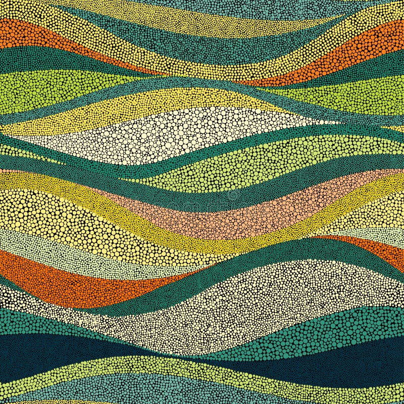 Seamless Wavy Pattern in Pointillism Style. Waves Hand-drawn Dots. Bohemian Patchwork Print ...