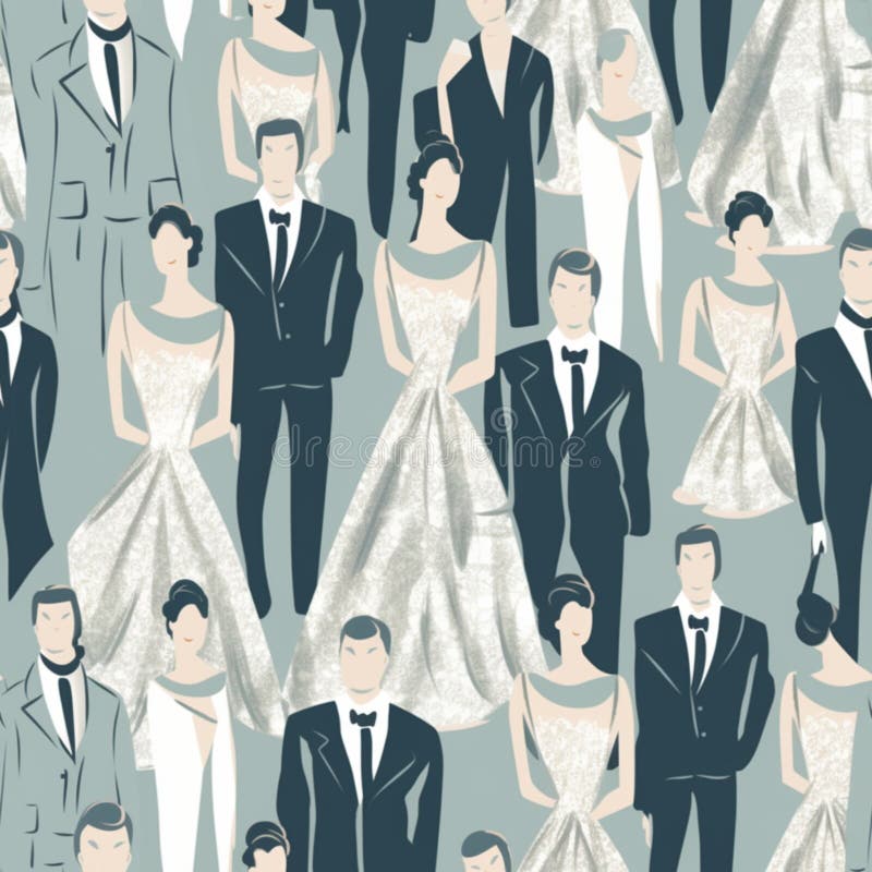 Seamless Wedding Pattern with Bride and Groom, Wedding Dresses, Suits ...
