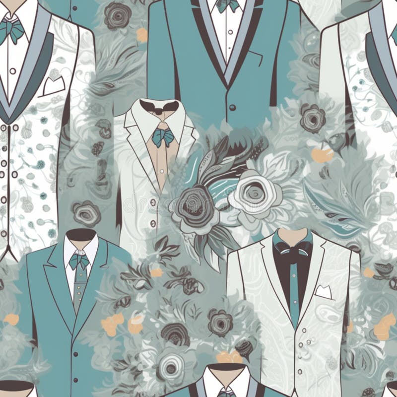 Seamless Wedding Pattern with Bride and Groom, Wedding Dresses, Suits ...