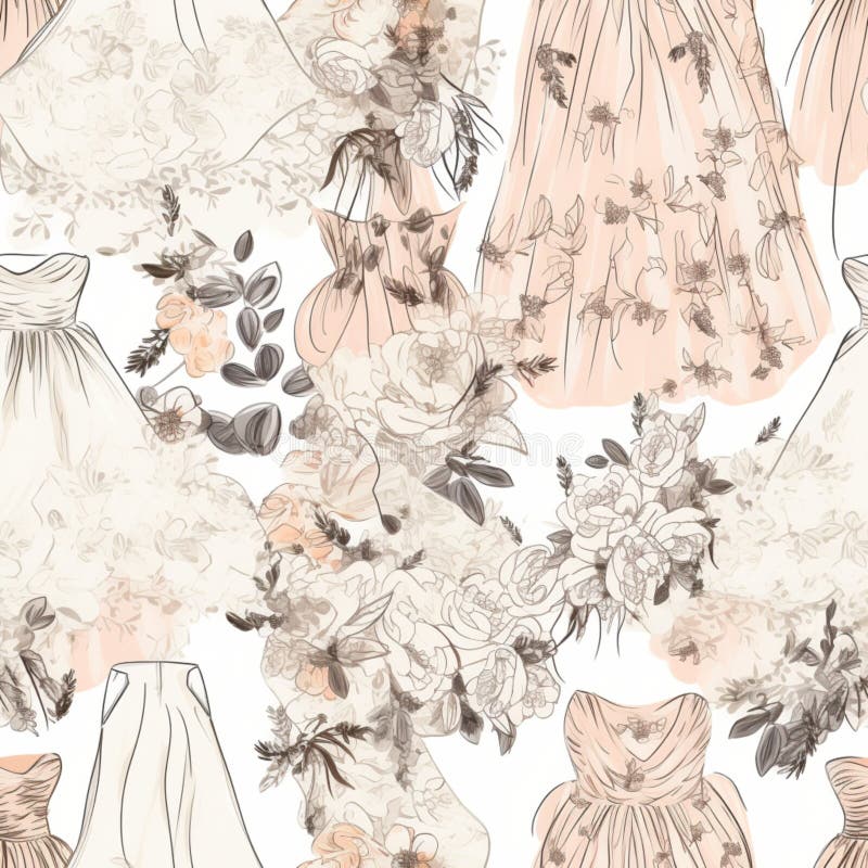 Seamless Wedding Pattern with Bride and Groom, Wedding Dresses, Suits ...