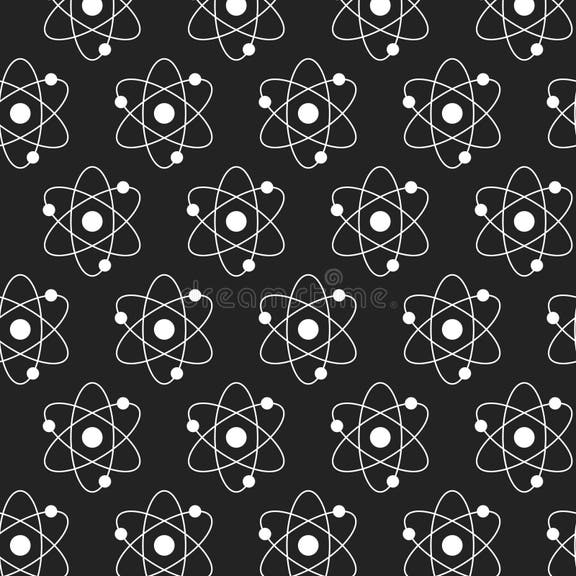 Seamless White Atom Pattern on Black Backdrop. Concept of Science ...