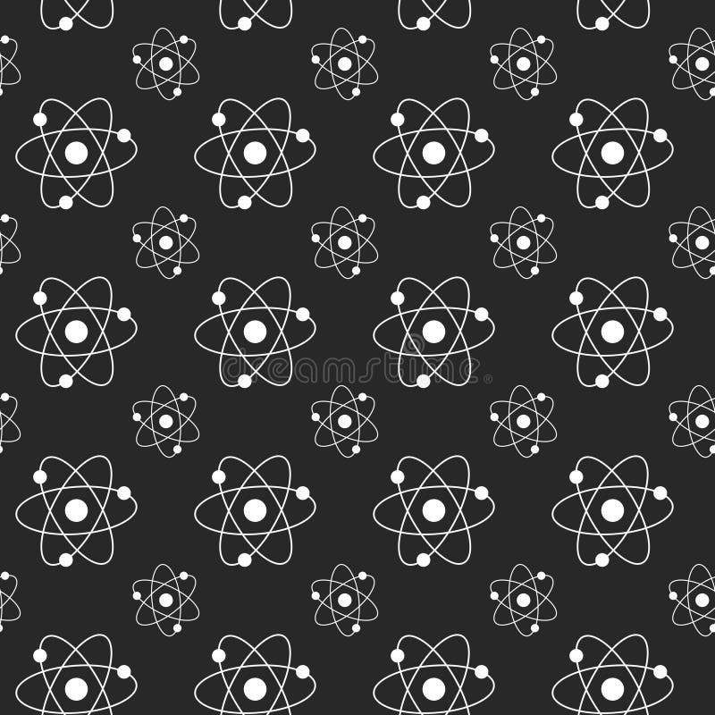 Seamless White Atom Pattern on Black Background. Concept of Science ...