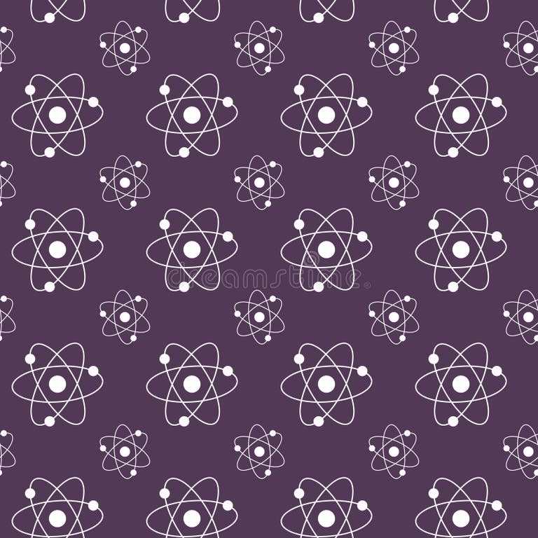 Seamless White Atom Pattern on Dark Purple Background. Concept of ...