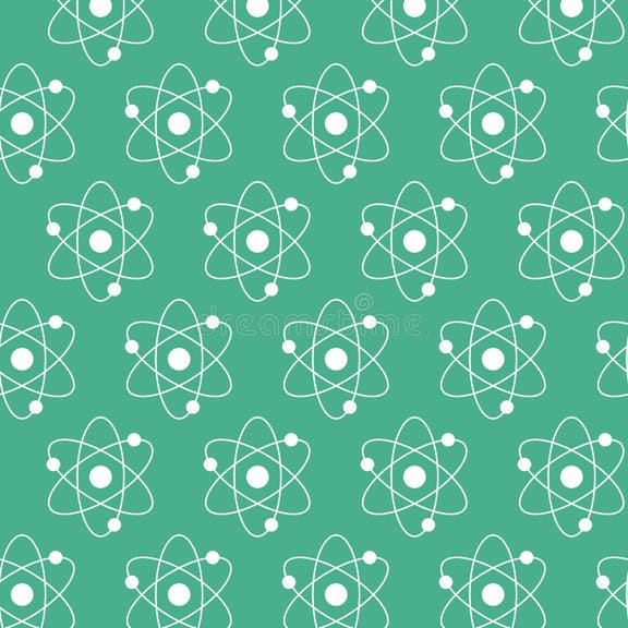 Seamless White Atom Pattern on Green Background. Concept of Science ...