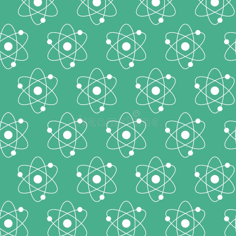 Seamless White Atom Pattern on Green Background. Concept of Science ...