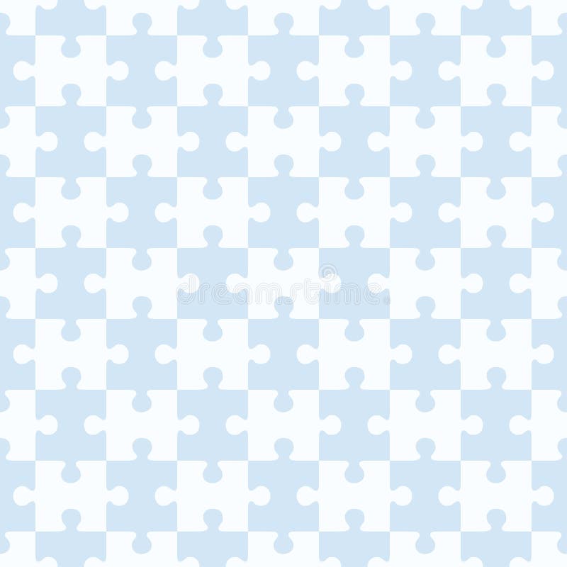 Seamless White and Blue Puzzle Piece Pattern, Chess Board Vector Flat ...