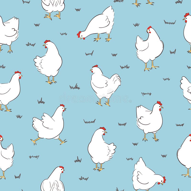 Seamless White Hens Pattern. Chicken Vector Illustration Stock Vector - Illustration of cartoon ...