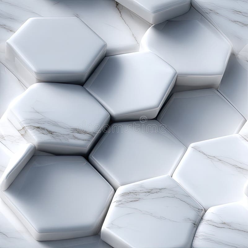 This Seamless White Hexagonal Marble Tile Pattern Showcases an Elegant Design Perfect for Modern ...