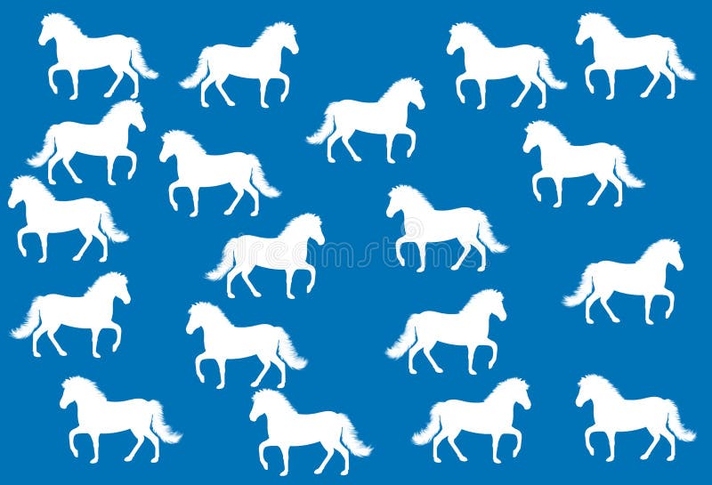 A Seamless White Horses Pattern on Blue Background Stock Illustration ...