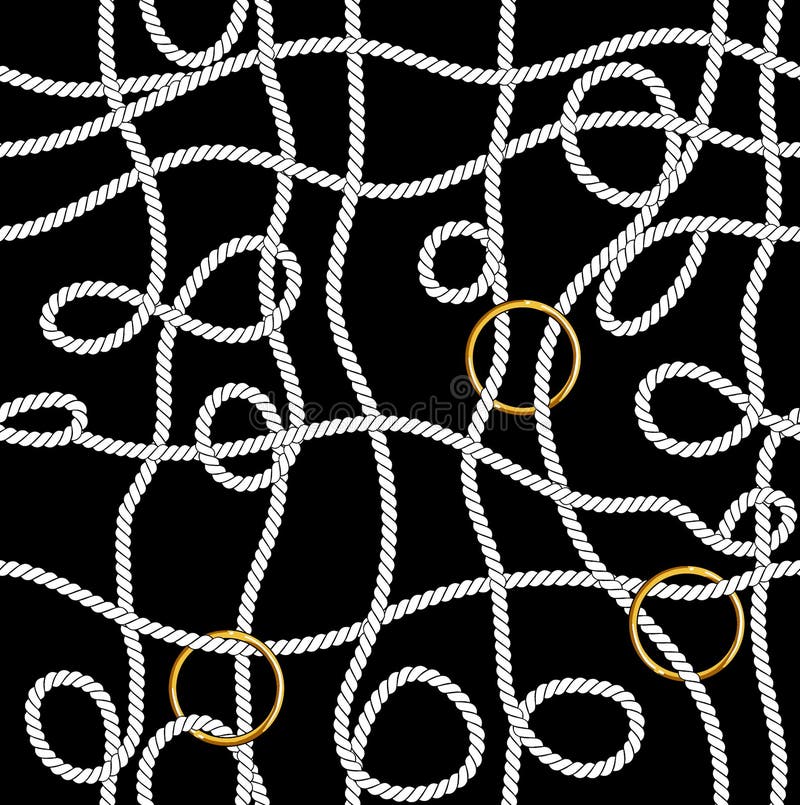 Seamless White Marine Ropes Pattern with Golden Rings on Black ...