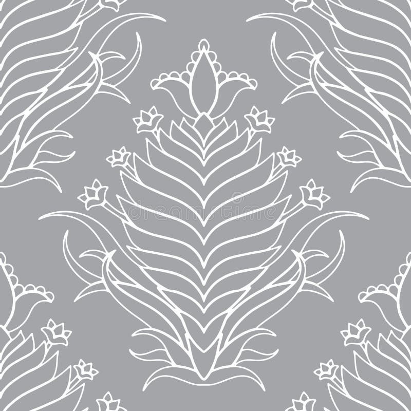 Seamless White Outlined Modern Damask Pattern on a Gray Background ...