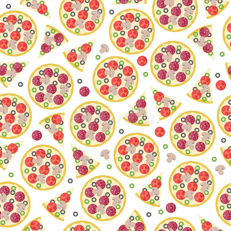 Seamless Whole Pizza and Pieces Pattern Stock Vector - Illustration of ...