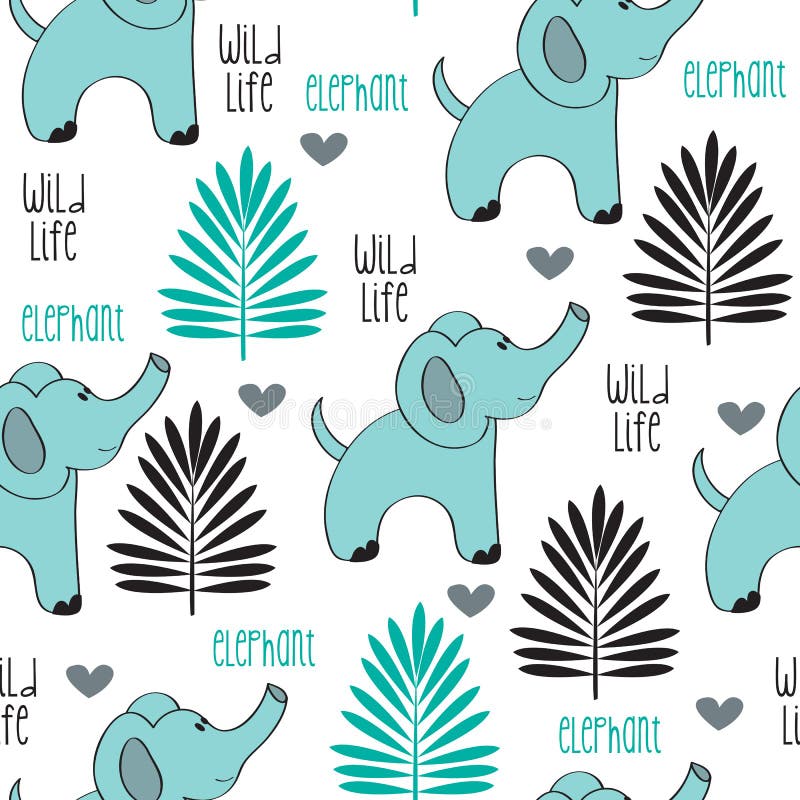 Seamless Wild Life Elephant Pattern Vector Illustration Stock Vector - Illustration of ...