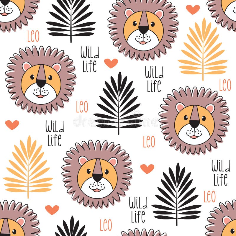 Seamless Wild Life Lion Leo Pattern Vector Illustration Stock Vector ...