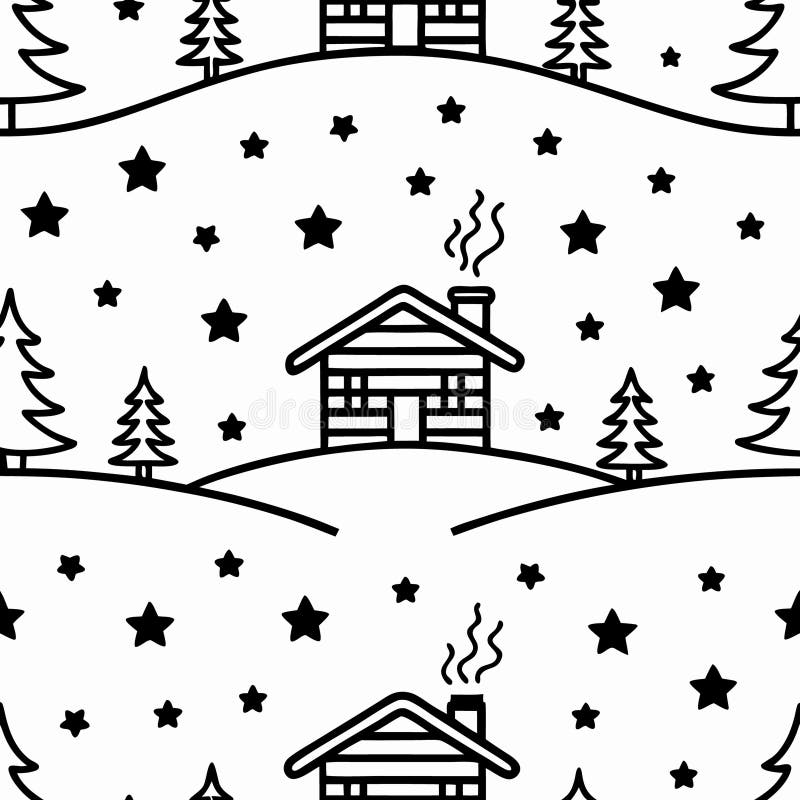 Seamless Winter Cabin Pattern Stock Vector - Illustration of cozy ...