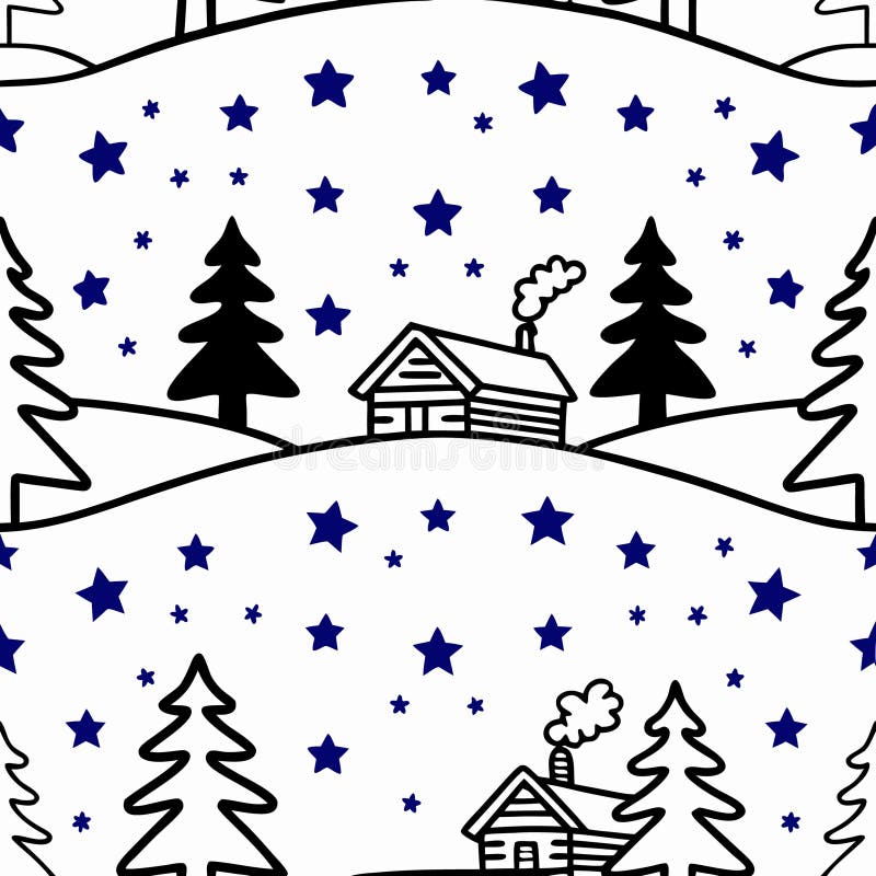 Seamless Winter Cabin Pattern with Stars Stock Vector - Illustration of ...