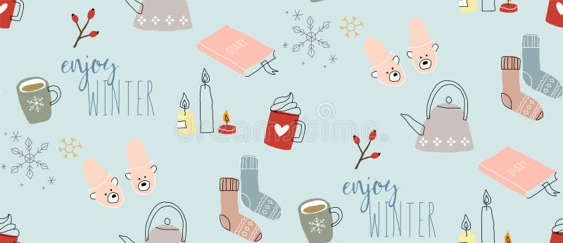 Seamless Winter Cozy Pattern Stock Vector - Illustration of cute ...