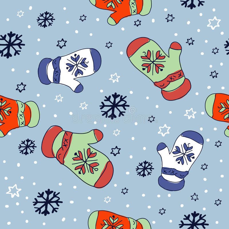 Seamless Winter Mittens Christmas Illustration Background Pattern in ...