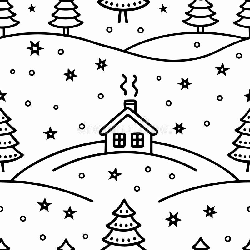 Seamless Winter Pattern with House, Trees, and Snow. (2 Stock Vector ...