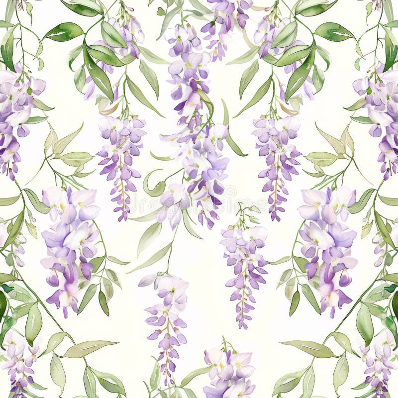 Seamless Wisteria Floral Pattern with Lush Green Foliage Stock Photo ...