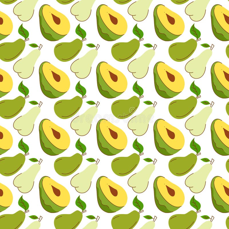 Seamless Wrapping Paper with Avocado, Mango, Pear Elements. Seamless ...