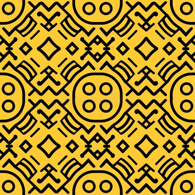 Seamless Yellow and Black Geometric Pattern with Square Tile Elements ...
