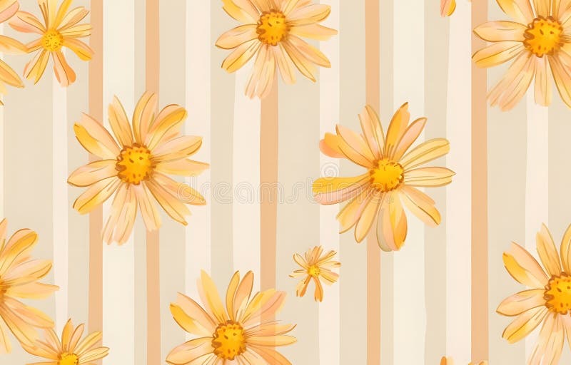 Seamless Yellow Daisy Pattern on Striped Background Stock Illustration ...