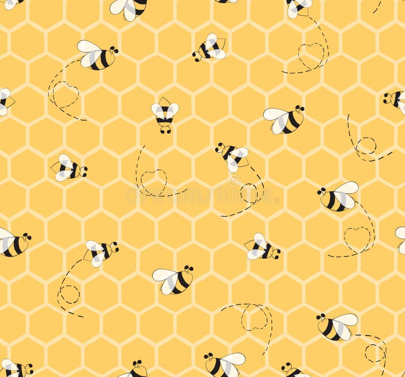 Seamless Yellow Pattern with Bees and Honeycombs Background for Baby ...