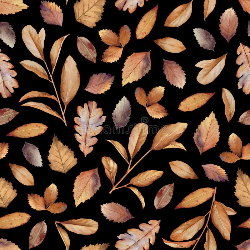 Seamlessl Pattern with Watercolor Autumn Dry Leaves Stock Image - Image ...
