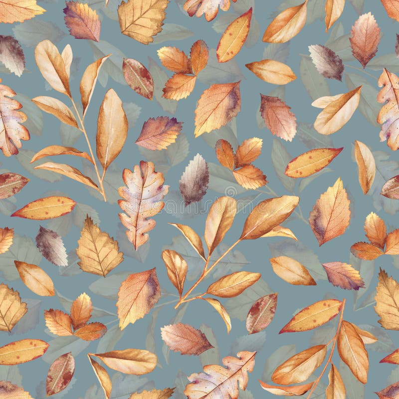 Seamlessl Pattern with Watercolor Autumn Dry Leaves Stock Photo - Image ...