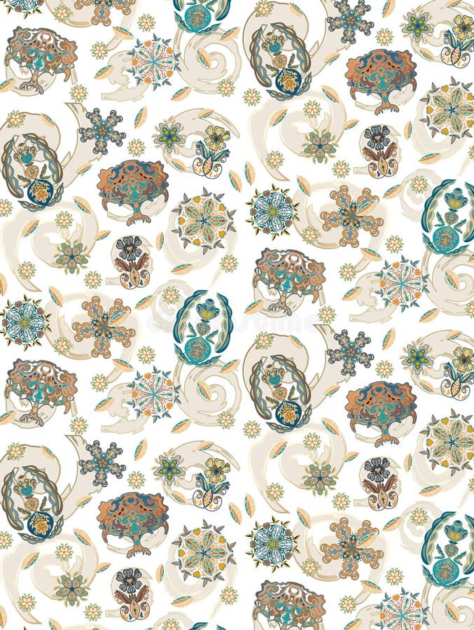 Seamlessly Patterns with Ornament Patterns with Flowers and Trees Stock ...