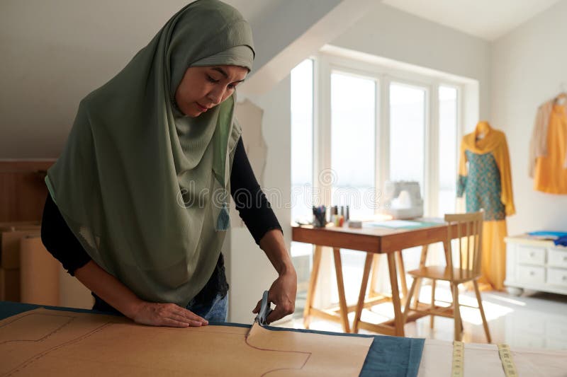 Seamstress Cutting Out Sewing Pattern Stock Image - Image of clothing ...