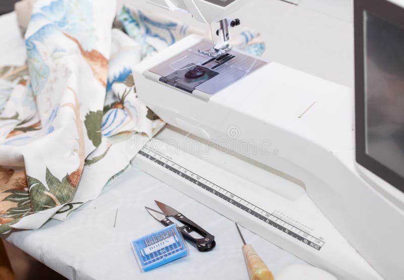 Seamstress Hands at Work, Threads and Needles Stock Photo - Image of ...