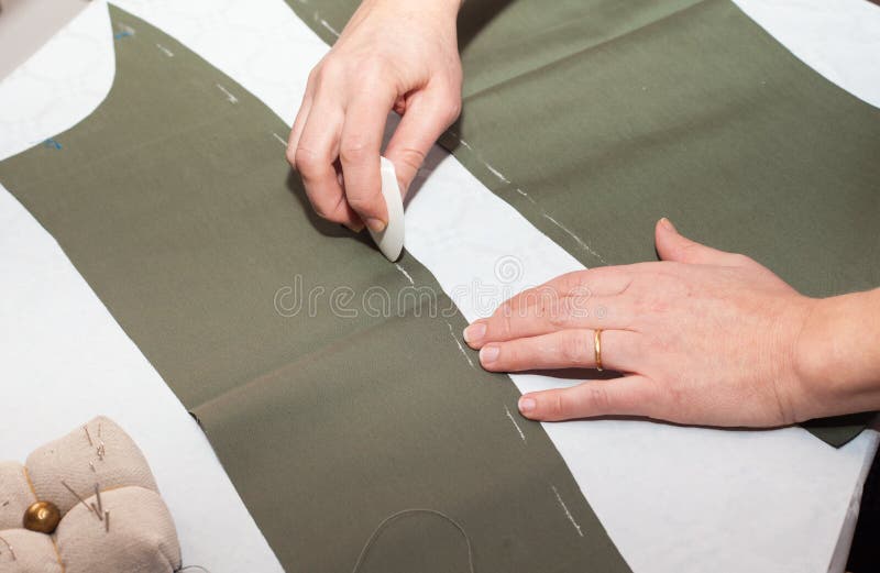 Seamstress Hands at Work, Threads and Needles Stock Photo - Image of ...
