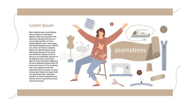 The Seamstress and Her Tools. Page Template with Text and Illustration ...