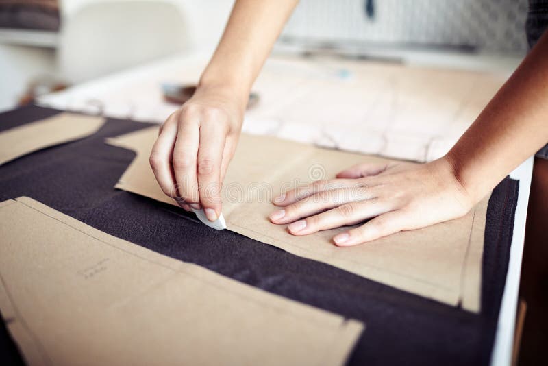 Seamstress Outlining Cardboard Pattern Stock Image - Image of table ...