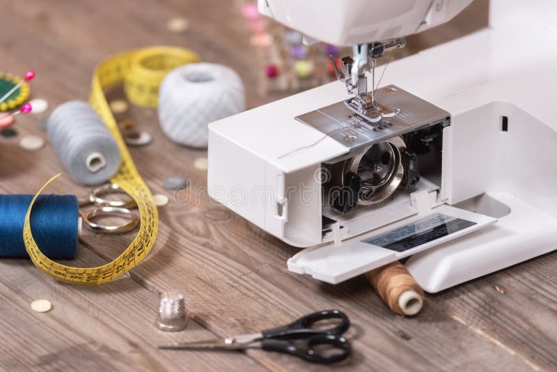 Seamstress or Tailor Background with Sewing Tools, Colorful Threads ...