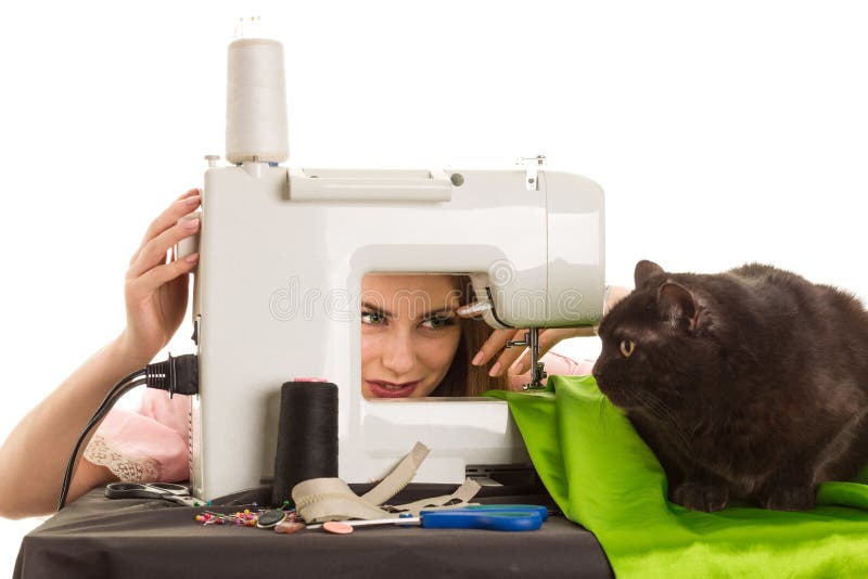 Cat with sewing machine stock photo. Image of foreground - 25544350