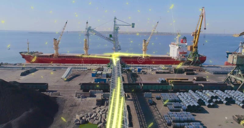 Visualization of Ships in the Port. Ship with Wheat in the Port Concept ...
