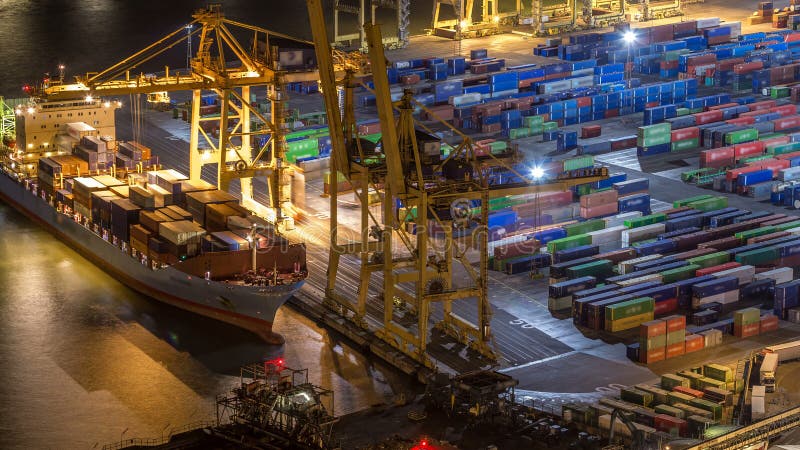 Seaport and Loading Docks at the Port with Cranes and Multi-colored ...