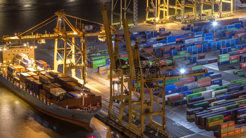 Seaport and Loading Docks at the Port with Cranes and Multi-colored ...