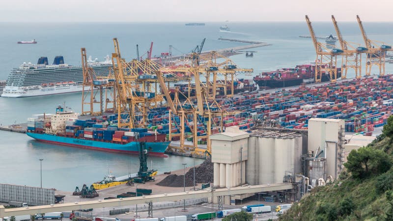 Seaport and Loading Docks at the Port with Cranes and Multi-colored ...
