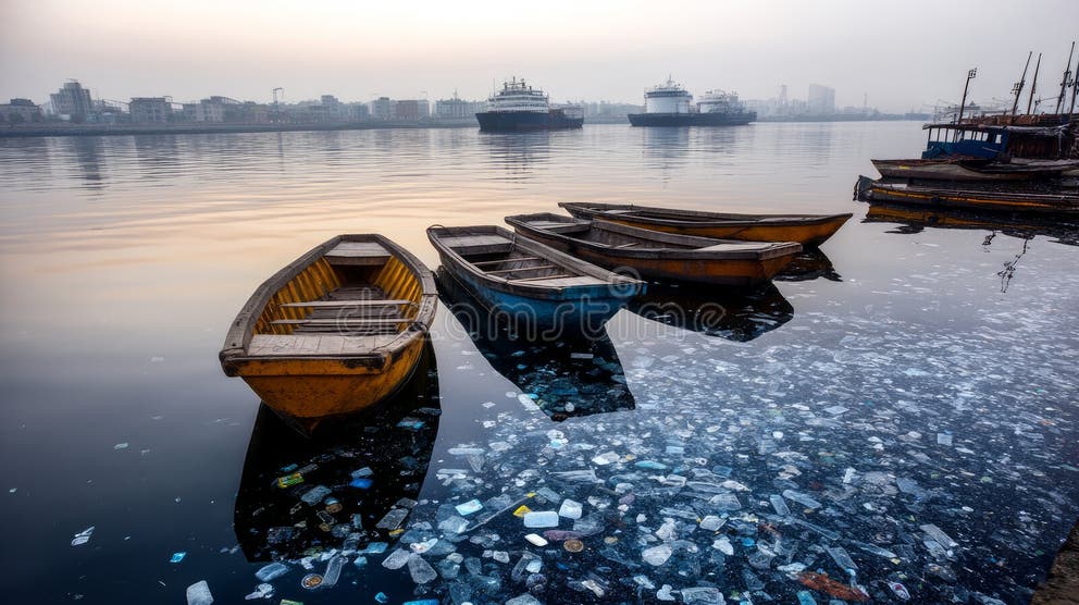 A Seaport with Plastic Trash Scattered Everywhere. Plastic Pollution in ...