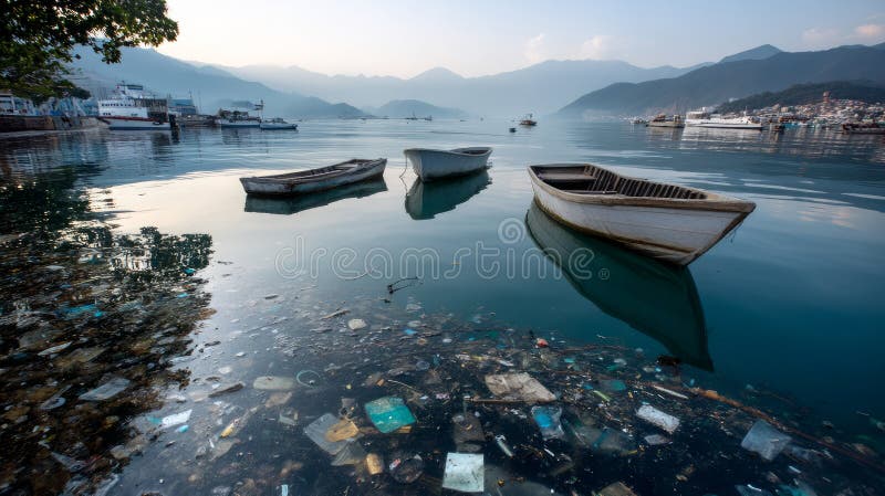 A Seaport with Plastic Trash Scattered Everywhere. Plastic Pollution in ...