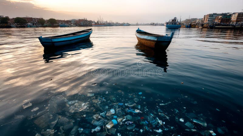 A Seaport with Plastic Trash Scattered Everywhere. Plastic Pollution in ...